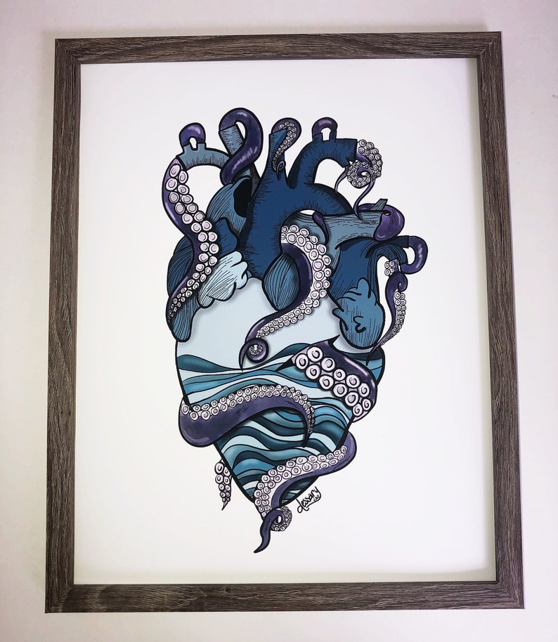 Octopus Heart Print/ Ocean Heart/ Waves Heart / 11x14 Print / - Etsy