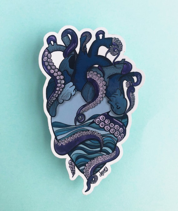 Octo-heart Sticker/ Octopus Heart/ Ocean Heart Sticker/ | Etsy
