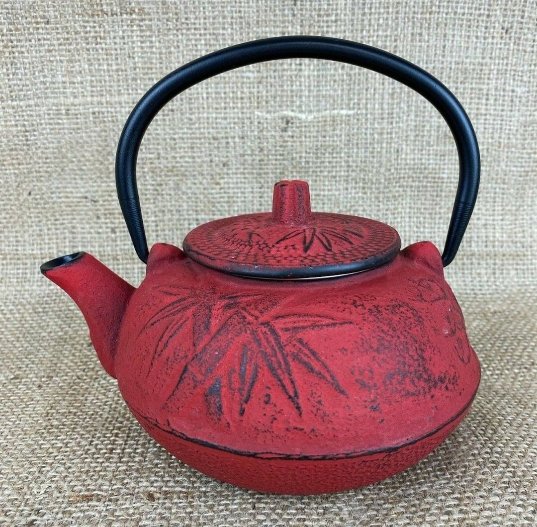 Red Cast Iron Tea Pot With Infuser and Lid Enamel Lined - Etsy