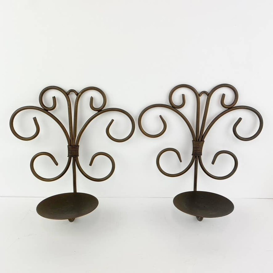 Pair of Rustic Scroll Ornate Metal Wall Mounted Candle Sconces - Etsy