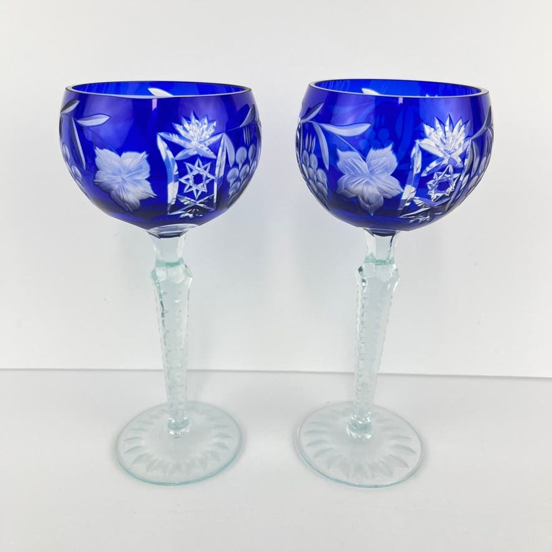 Godinger Cut Cobalt Blue Wine Glass Set of 2 - Etsy
