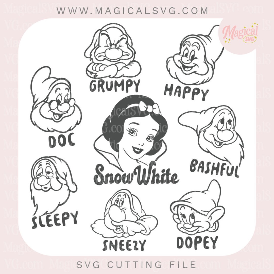 Seven Dwarfs SVG, Snow White and Seven Dwarfs Matching SVG Cutting File ...