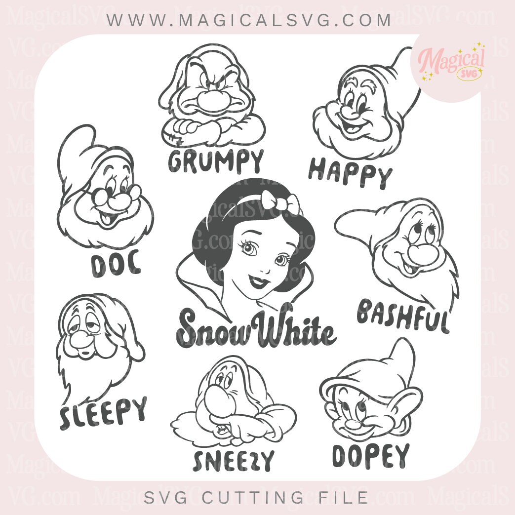 Seven Dwarfs SVG, Snow White and Seven Dwarfs Matching SVG Cutting File ...