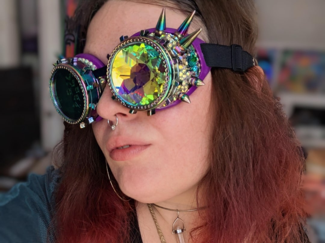 Kaleidoscope Goggles With Spikes - Rainbow Anodized Iridescent ...