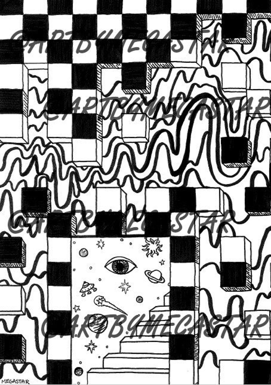 Download Printable Coloring Book Page - Space Checkerboard Coloring ...