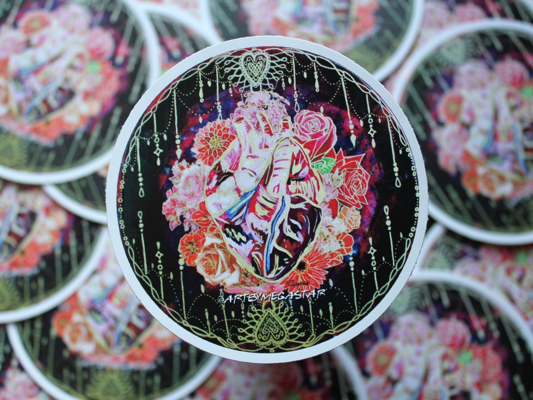 ENSO - Circular Sticker - Anatomical Heart With Flowers Vinyl Sticker ...