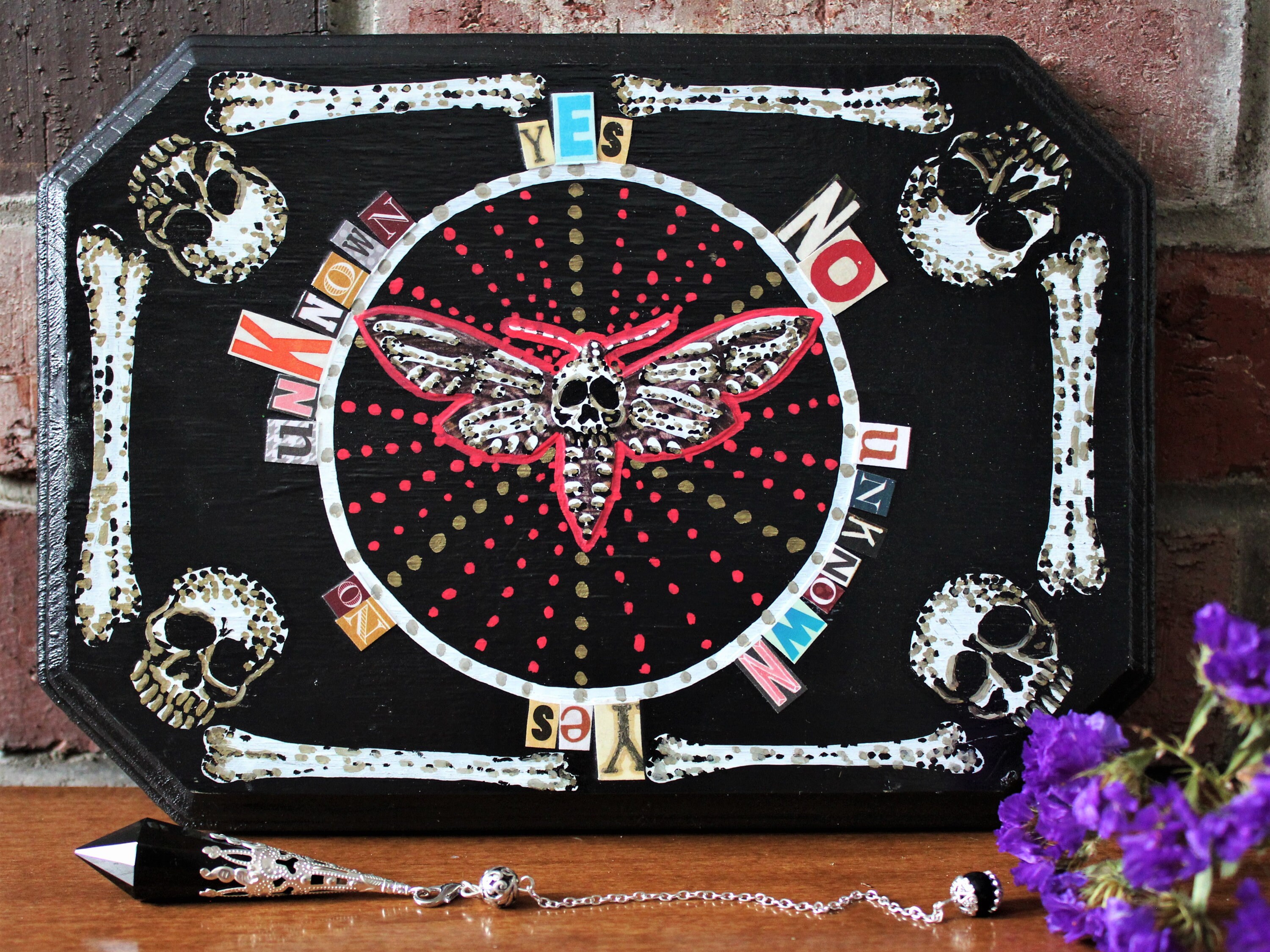 Skull & Sphynx Moth Pendulum Board Painting Original Art and Obsidian ...