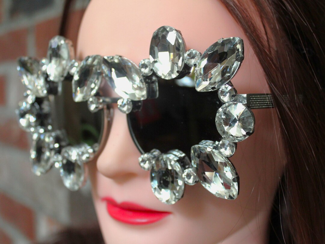 CRYSTAL CLEAR - Oversized Sparkling Silver Circle / Round Sunglasses ...