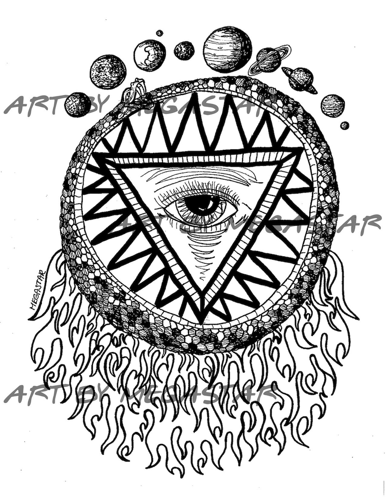 Download Printable Coloring Book Page Ouroboros Planets & - Etsy