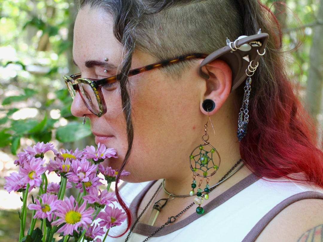 Pierced Elf Ears for Black Women W/ Beautiful Black & White Floral ...