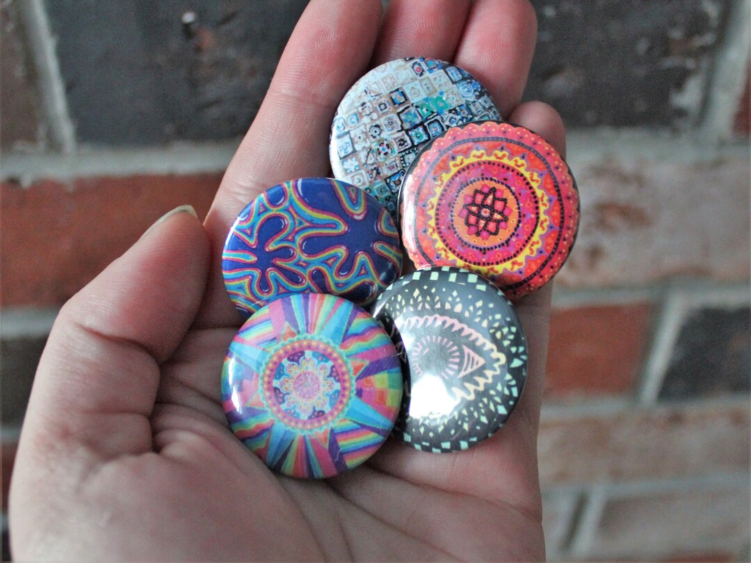 Pack of 5 Abstract Art Painting Buttons Button Pin Art Badges Rainbow ...