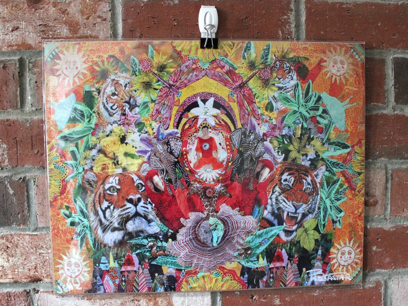 FUNKY JUNGLE #1038 Tigers in Jungle W/ Elephants Parrots Flowers and ...