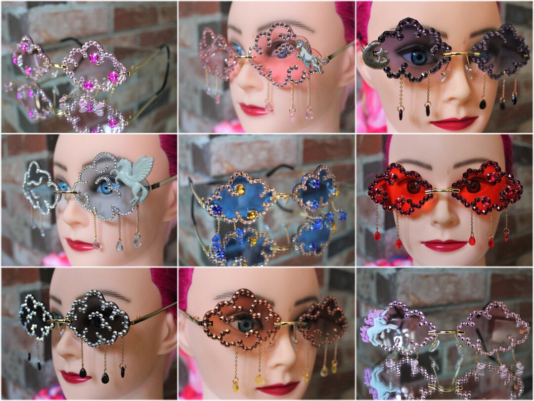 Multiple Color Options Rain Cloud Shaped Rhinestone Sunglass Adult ...