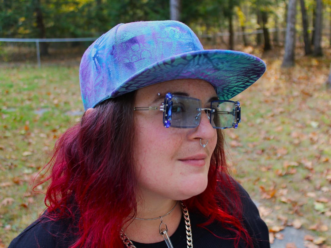 Blue Teal & Purple Painted Flat Brim Snapback Baseball Hat - Cool ...