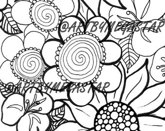 Flowy Coloring Page - Etsy