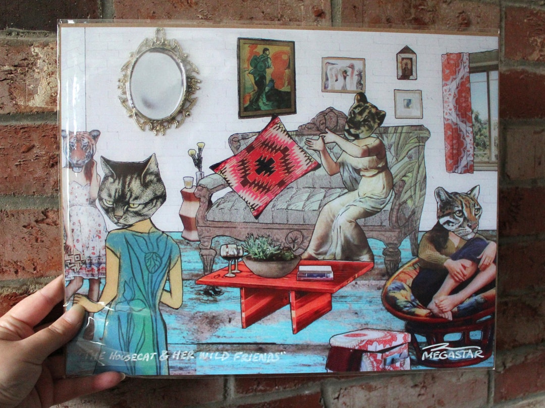 THE HOUSE CAT #1059 Cute Cat People Collage Art Print -unique Cat ...