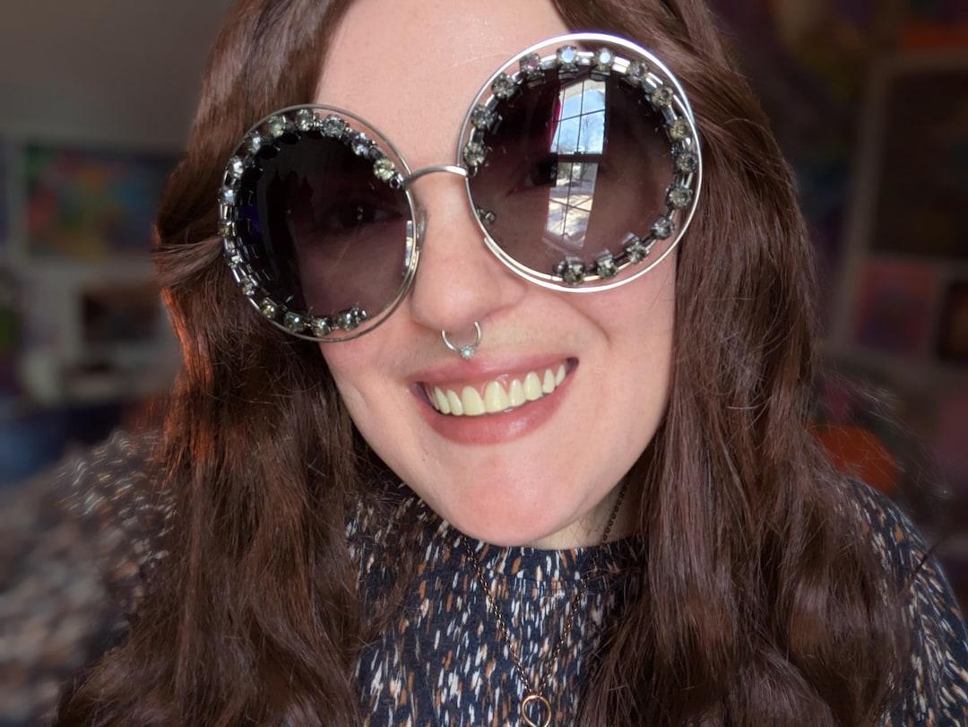 TEMPORAL - Oversized Circle / Round Sunglasses W Gray Rhinestones ...