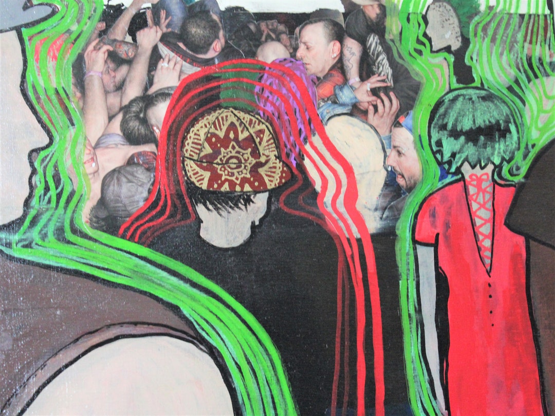 Punk Rock Show Crowd Red Black Green Mosh Pit Artwork - Original ...