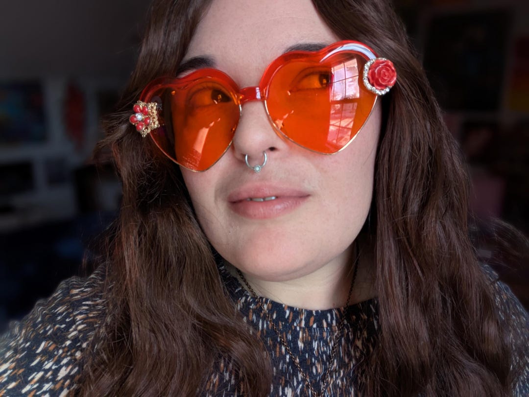 POLLYANNA - Red Heart Shaped Bedazzled Adult Sunglasses - Hearts ...