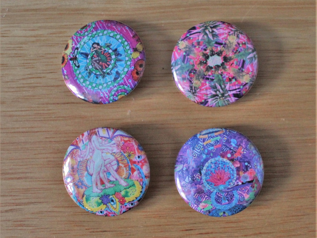 Pack of 4 Psychedelic Collage Buttons - Button Pin - Art Badges ...
