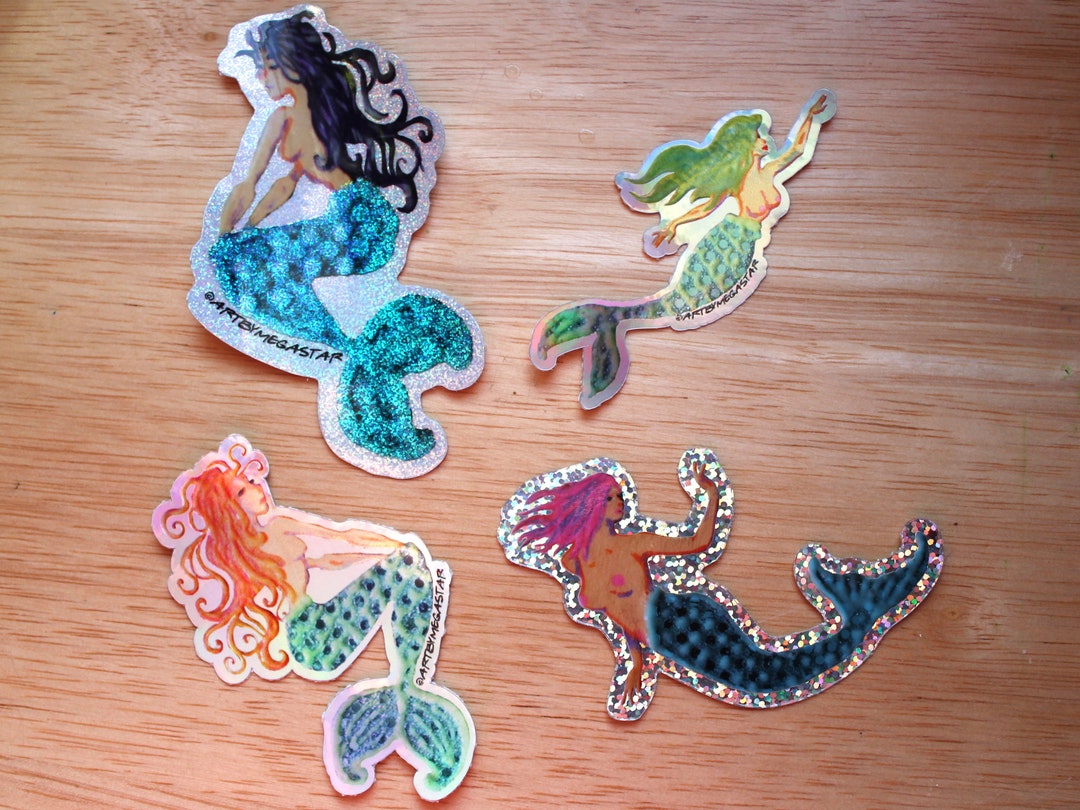 THE FOUR MERMAIDS - Holographic & Glitter Mermaid Durable Vinyl ...