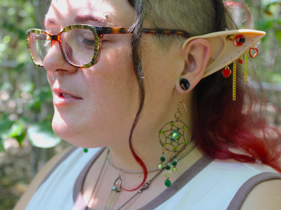 Pierced Elf Ears W/ Red & Gold Heart Adornments - Gold Charm + Chain ...