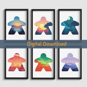 Set of 6 Meeple Adventure Art Prints Print at Home File Download 8x10 ...