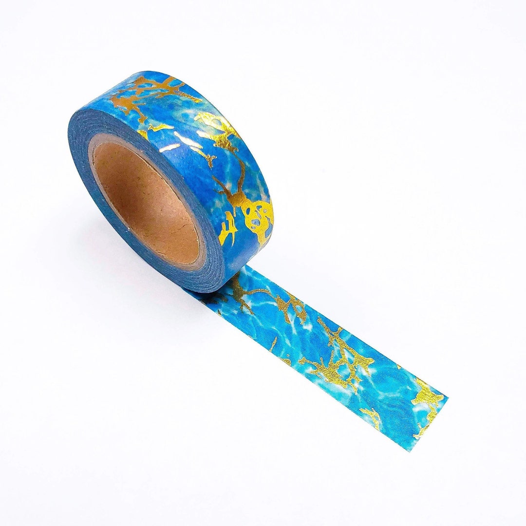 Washi Tape/ Craft Tape Blue and Gold Marble Watercolor - Etsy