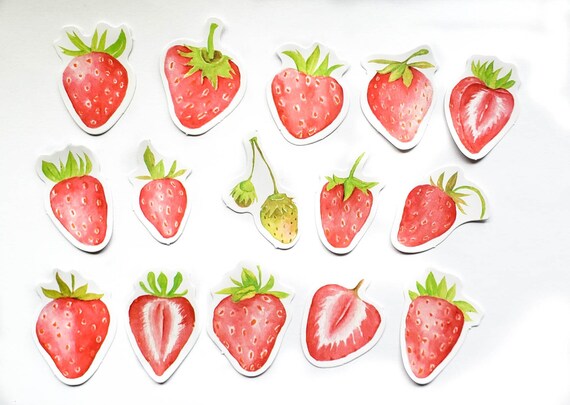Mini Strawberry Stickers Berries Planner Stickers Strawberries Fruit ...