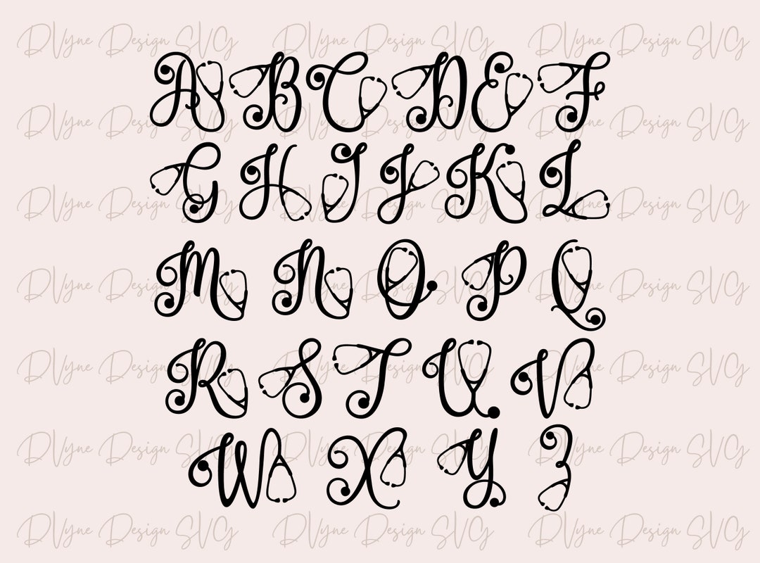 Stethoscope Alphabet SVG for Silhouette or Cricut, Nurse Monogram SVG ...