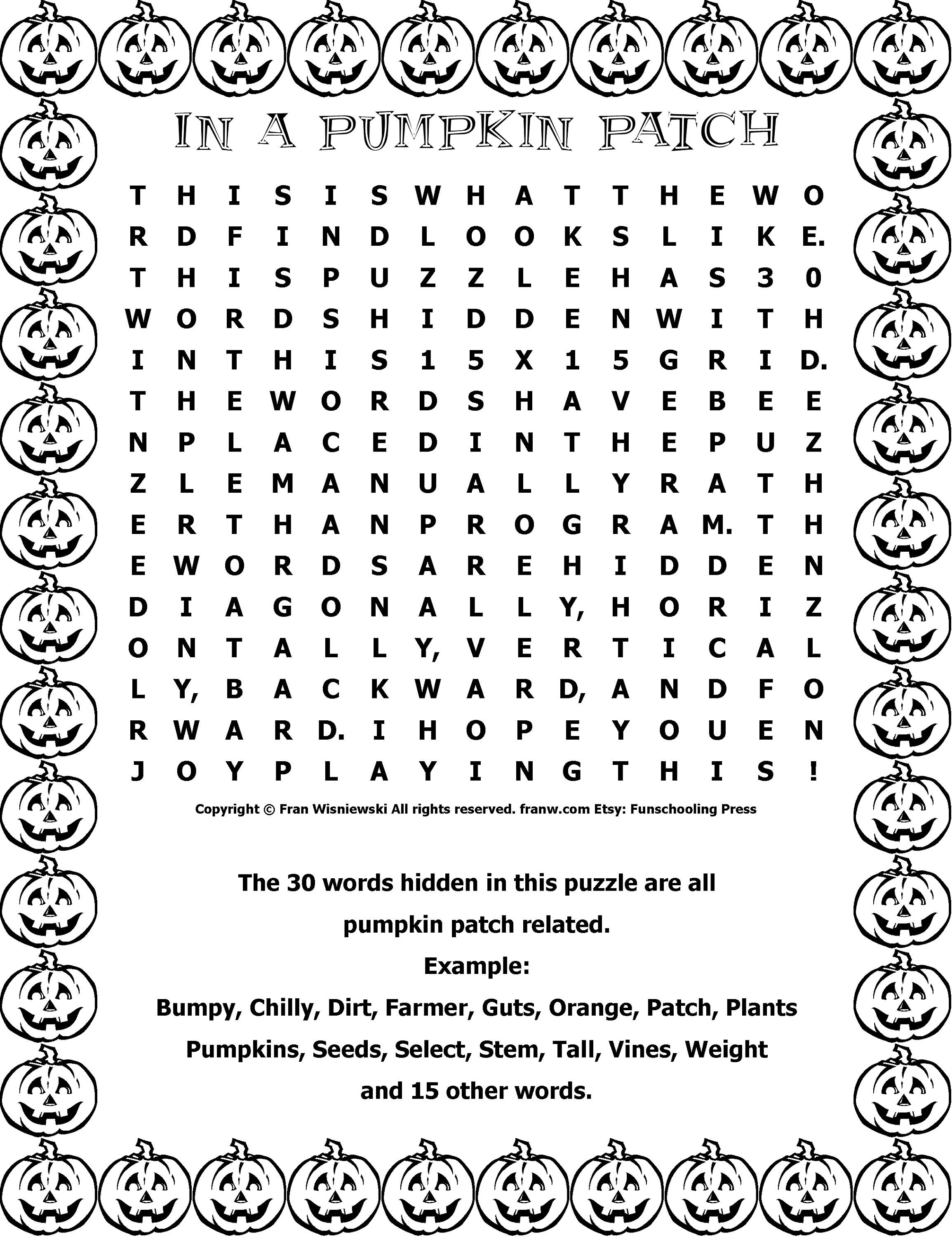 In A Pumpkin Patch Themed Word Search Puzzle Coloring Page | Etsy