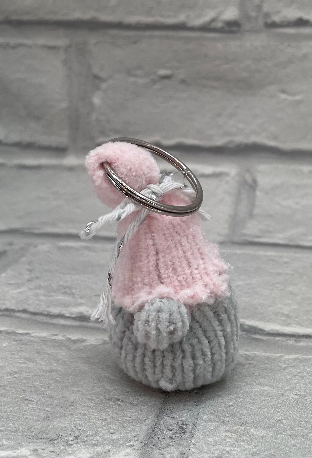 Tiny handmade Gonk Keyring, Pink And White Mum Bag Charm , Gnome Car ...