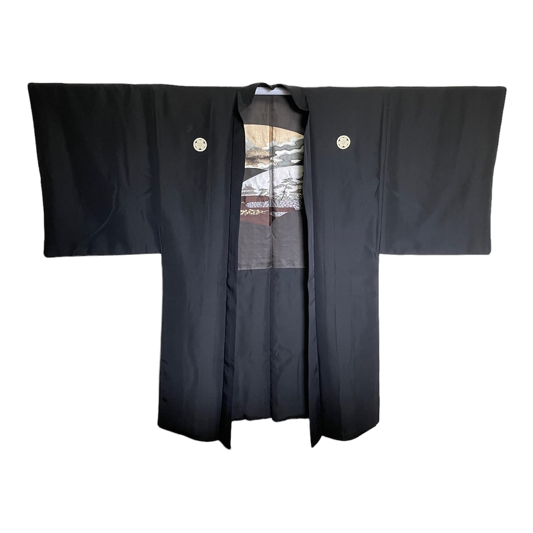 Luxury Men's Haori, Mt.fuji & Castle Black Haori, Japanese Haori, Men's ...