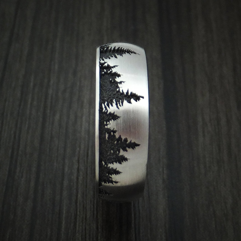 Titanium Ring With Tree Design and Maple Burl Hardwood Sleeve Custom ...