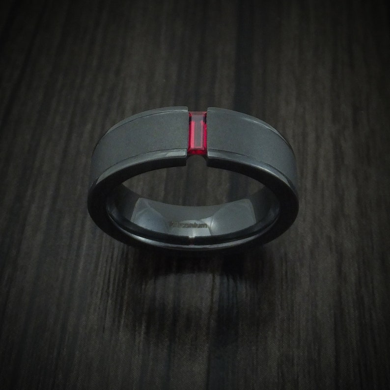 Black Zirconium and Ruby Ring Custom Made Wedding Band - Etsy