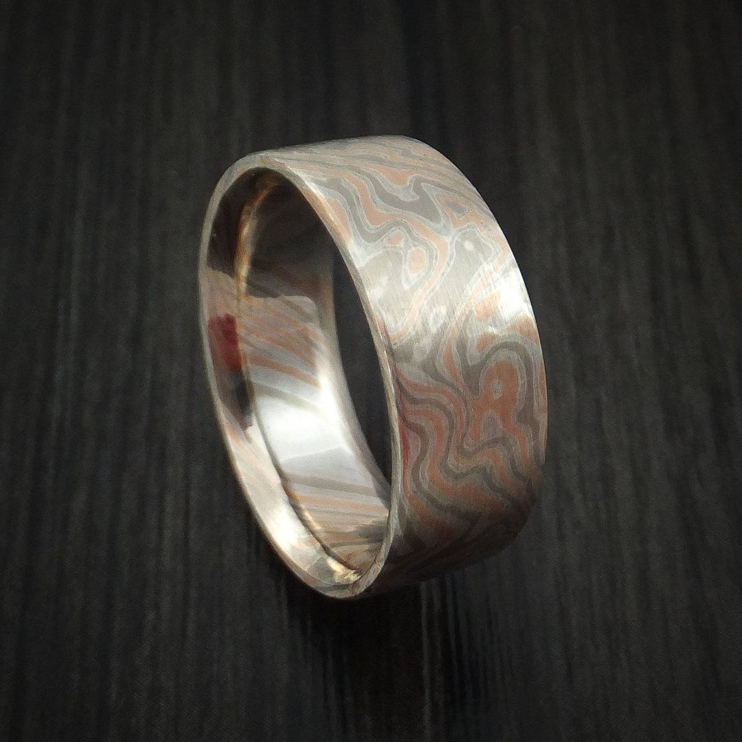 White Gold, Silver and Rose Gold Mokume Ring Custom Made Band - Etsy