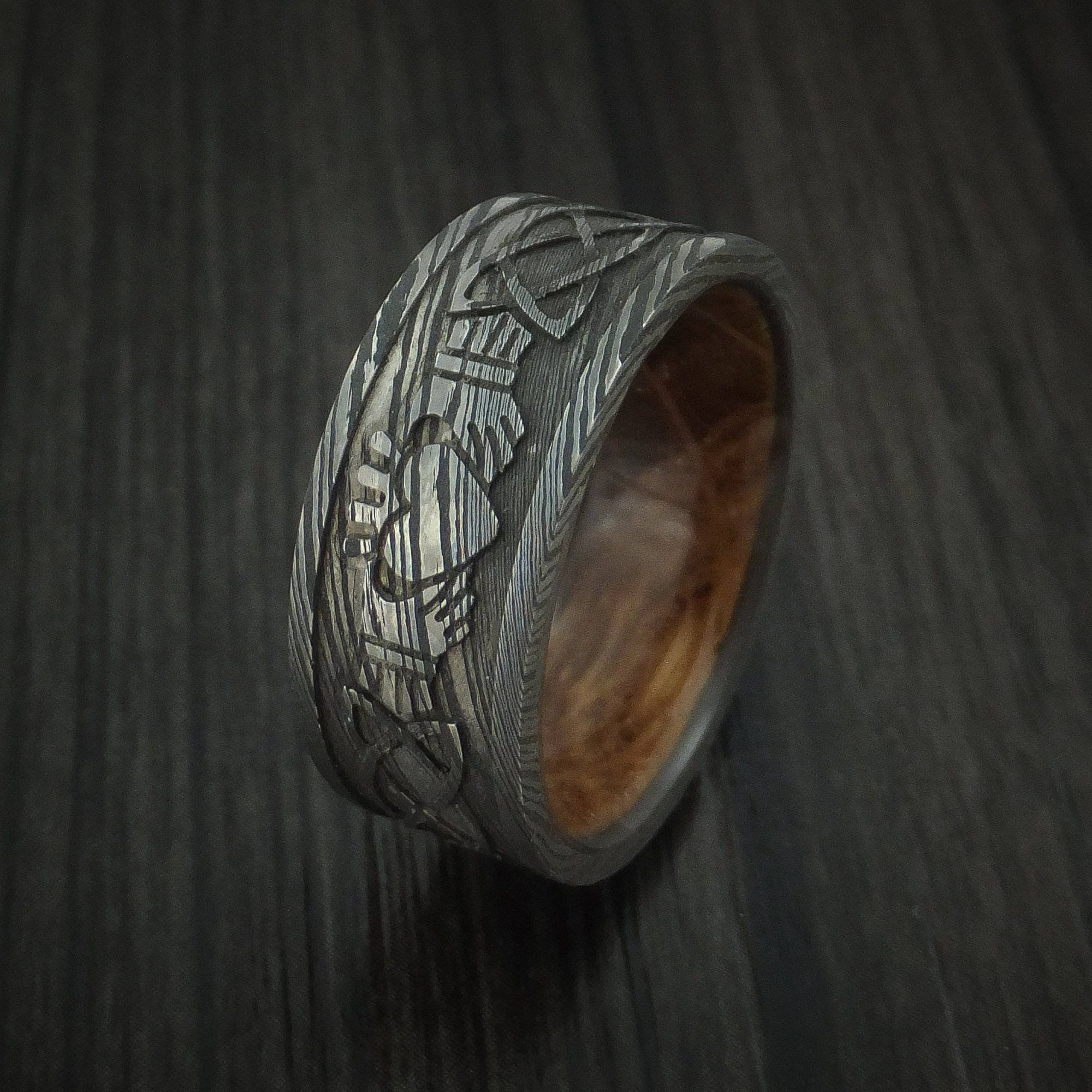 Damascus Steel Celtic Heart Ring Design With Whiskey Barrel | Etsy