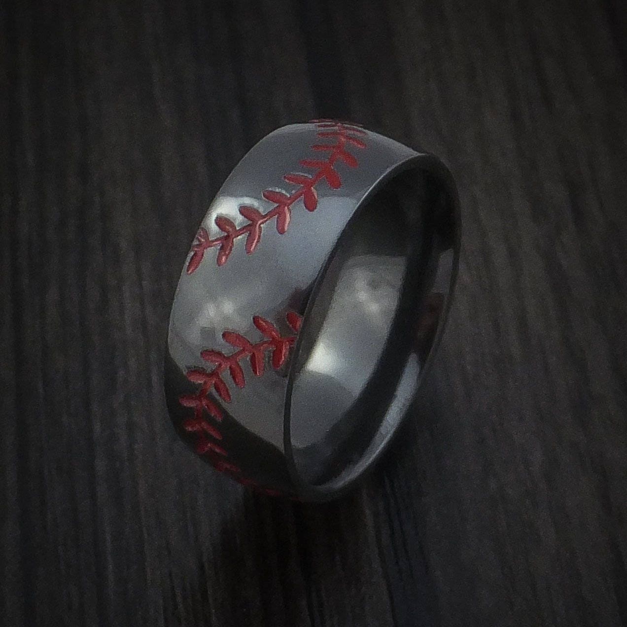 Black Zirconium Baseball Ring With Double Stitching Polish | Etsy