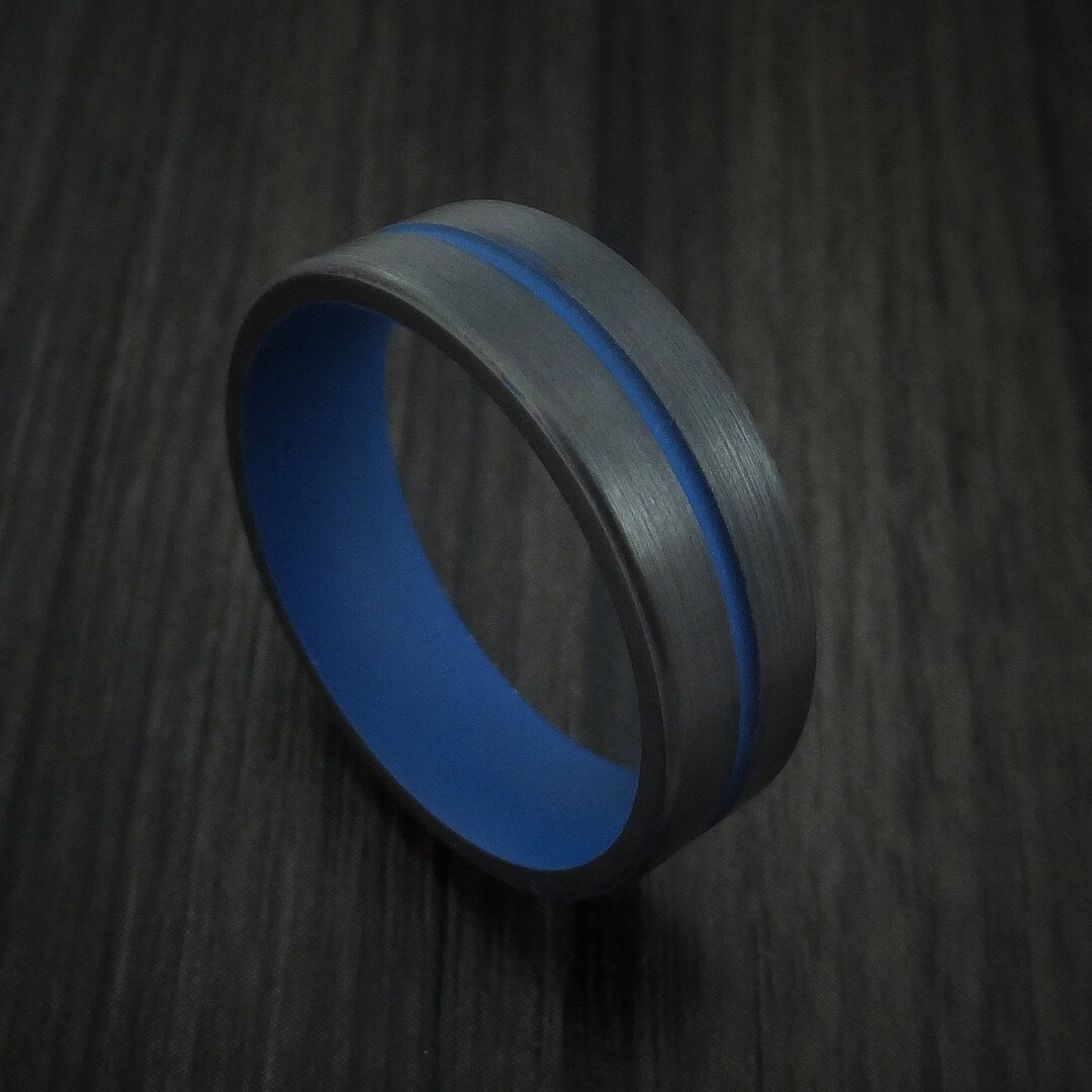 Black Zirconium and Cerakote Thin Blue Line Police Ring Custom Made ...