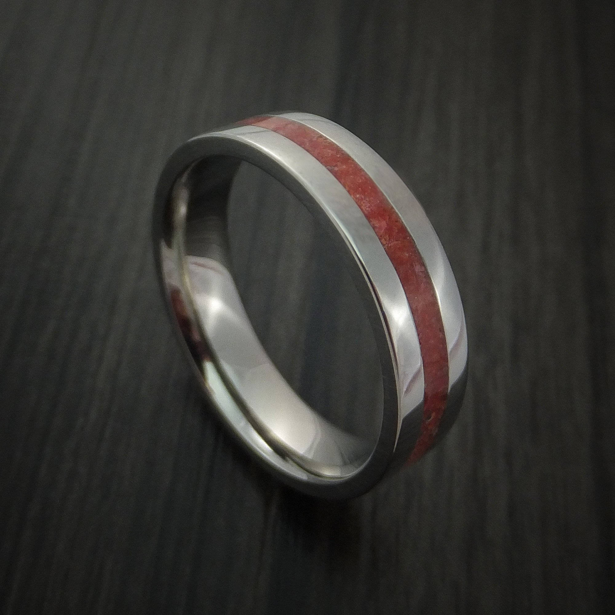 Titanium Ring With Coral Inlay Custom Made Band - Etsy