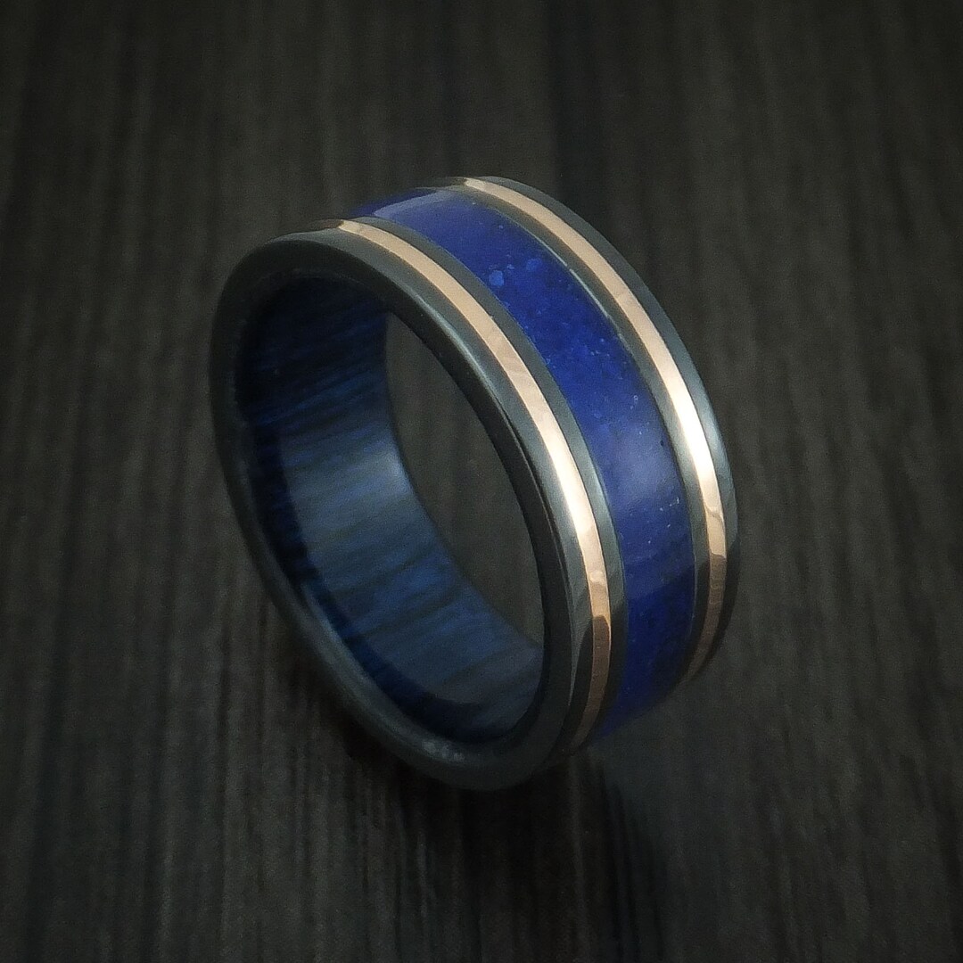 Black Zirconium and Lapis Band With 14K Rose Gold and - Etsy