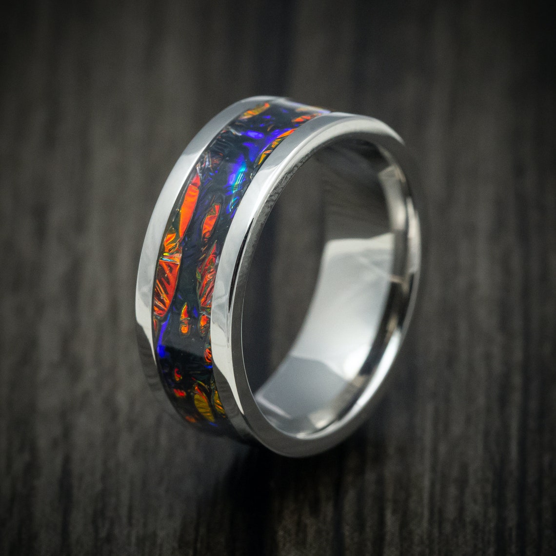 Titanium and Dichrolam Inlay Ring Custom Made Band - Etsy