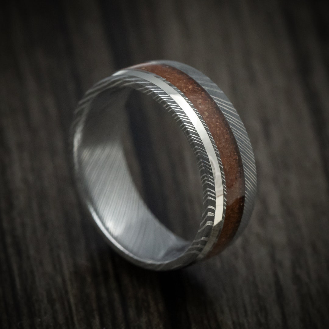 Damascus Steel Ring With Dinosaur Bone and 14K Gold Inlay - Etsy