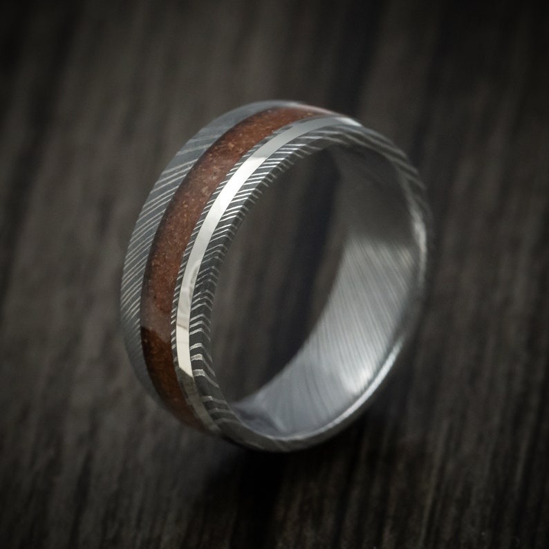 Damascus Steel Ring With Dinosaur Bone and 14K Gold Inlay - Etsy