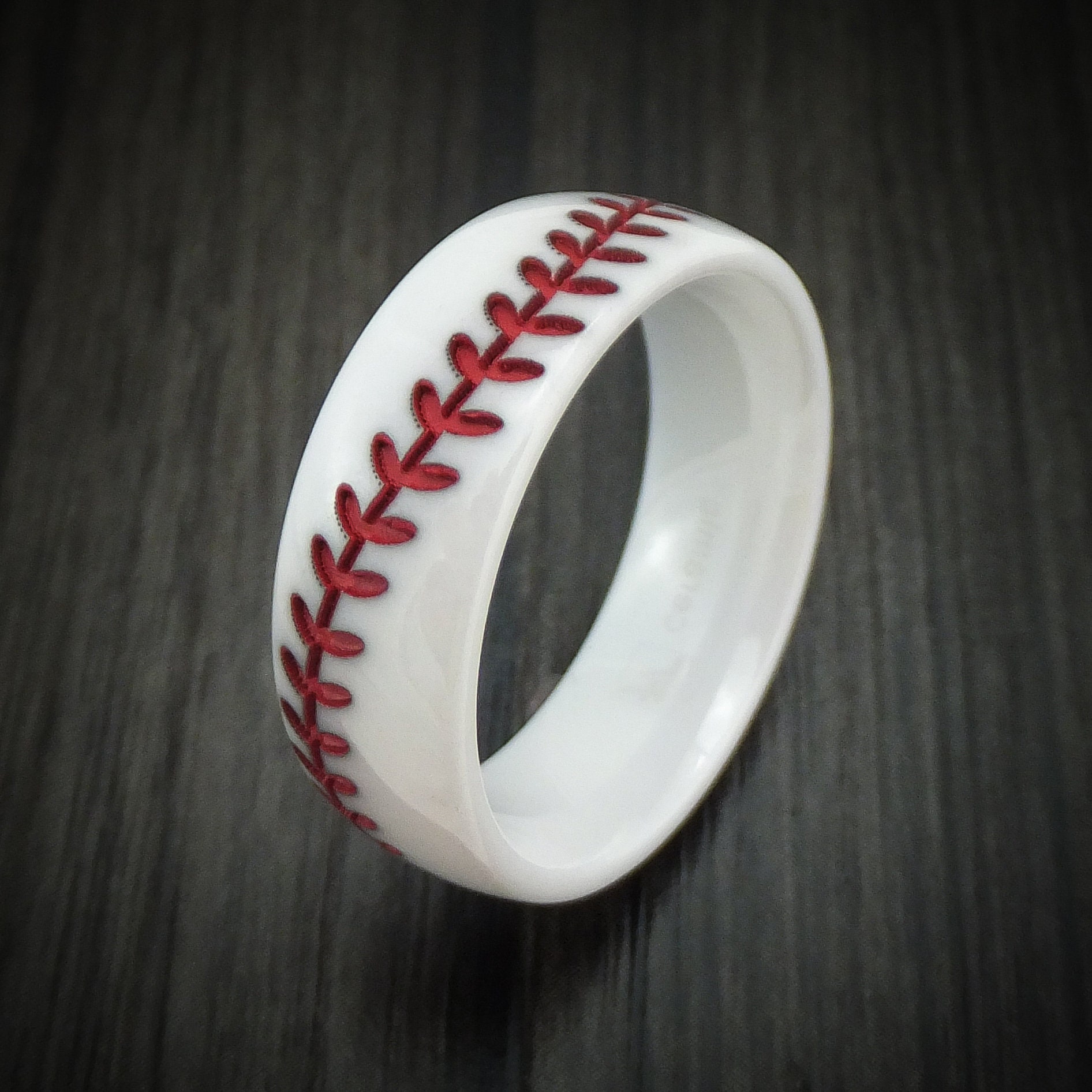 White Ceramic Ring With Baseball Stitching and Cerakote Inlay - Etsy