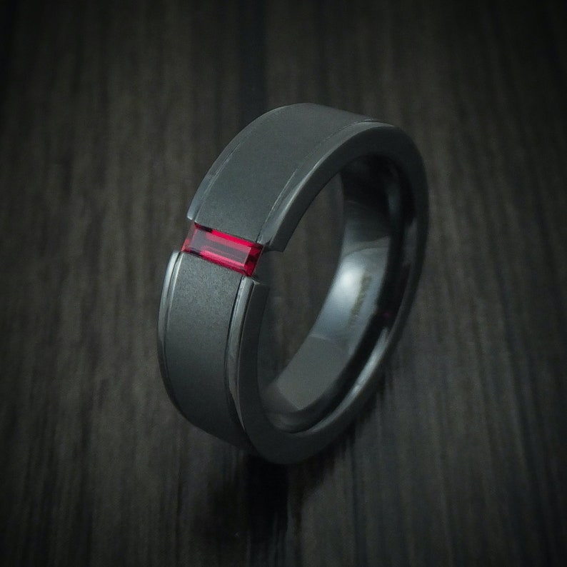 Black Zirconium and Ruby Ring Custom Made Wedding Band - Etsy