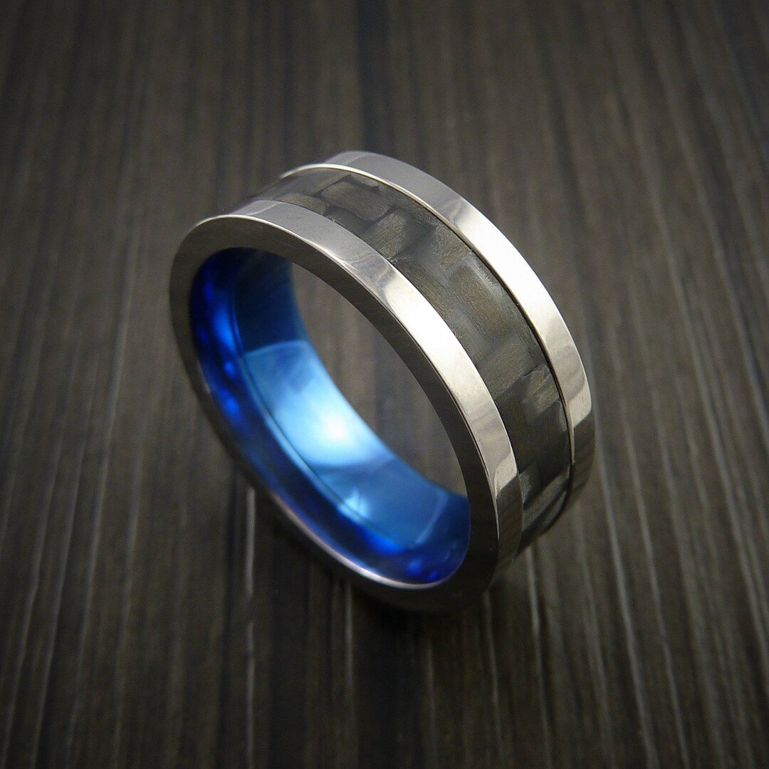 Titanium Ring With Carbon Fiber Inlay With Weave Pattern and Anodized ...