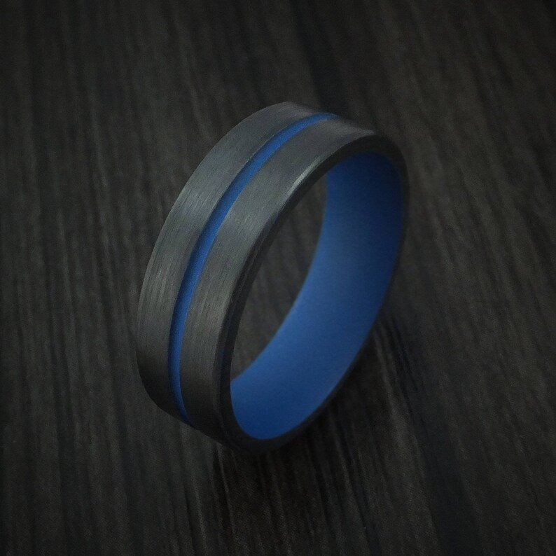 Black Zirconium and Cerakote Thin Blue Line Police Ring Custom | Etsy