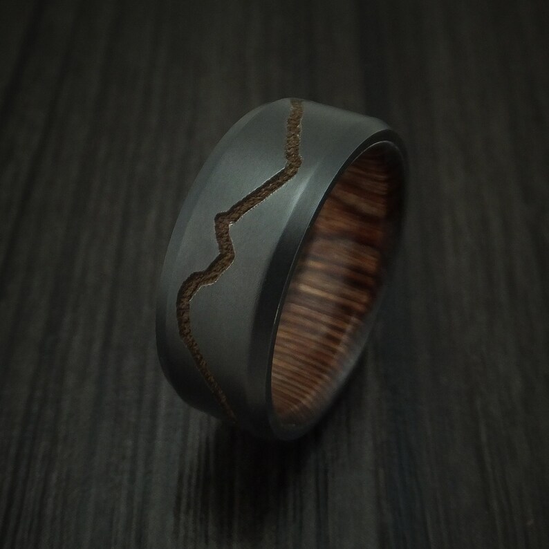 Black Zirconium Ring With Custom Mountain Milling and Ziricote Hardwood ...
