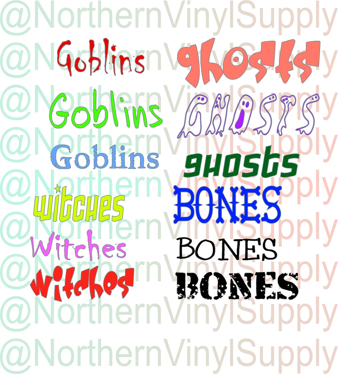 Halloween Words Svg, Ghosts, Goblins, Witches, Bones, Different Font ...